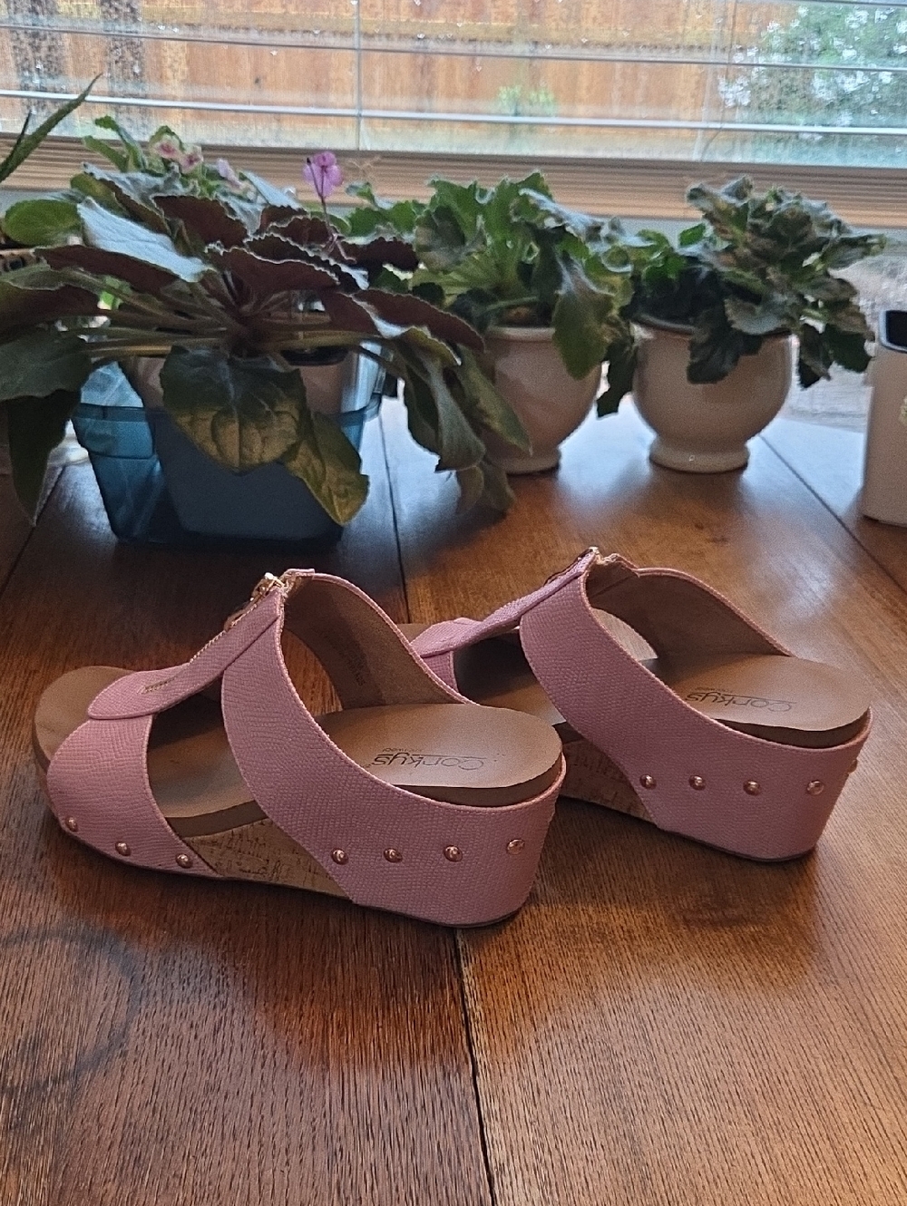 Corkys | Shoes | Corkys Blush Pink Studded Cork Wedge Sandals | Poshmark